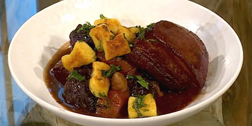 Pork belly and pigs’ cheeks in red wine sauce with gnocchi - Saturday ...