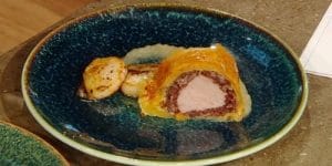 Pork And Black Pudding Wellington With Seared Scallops